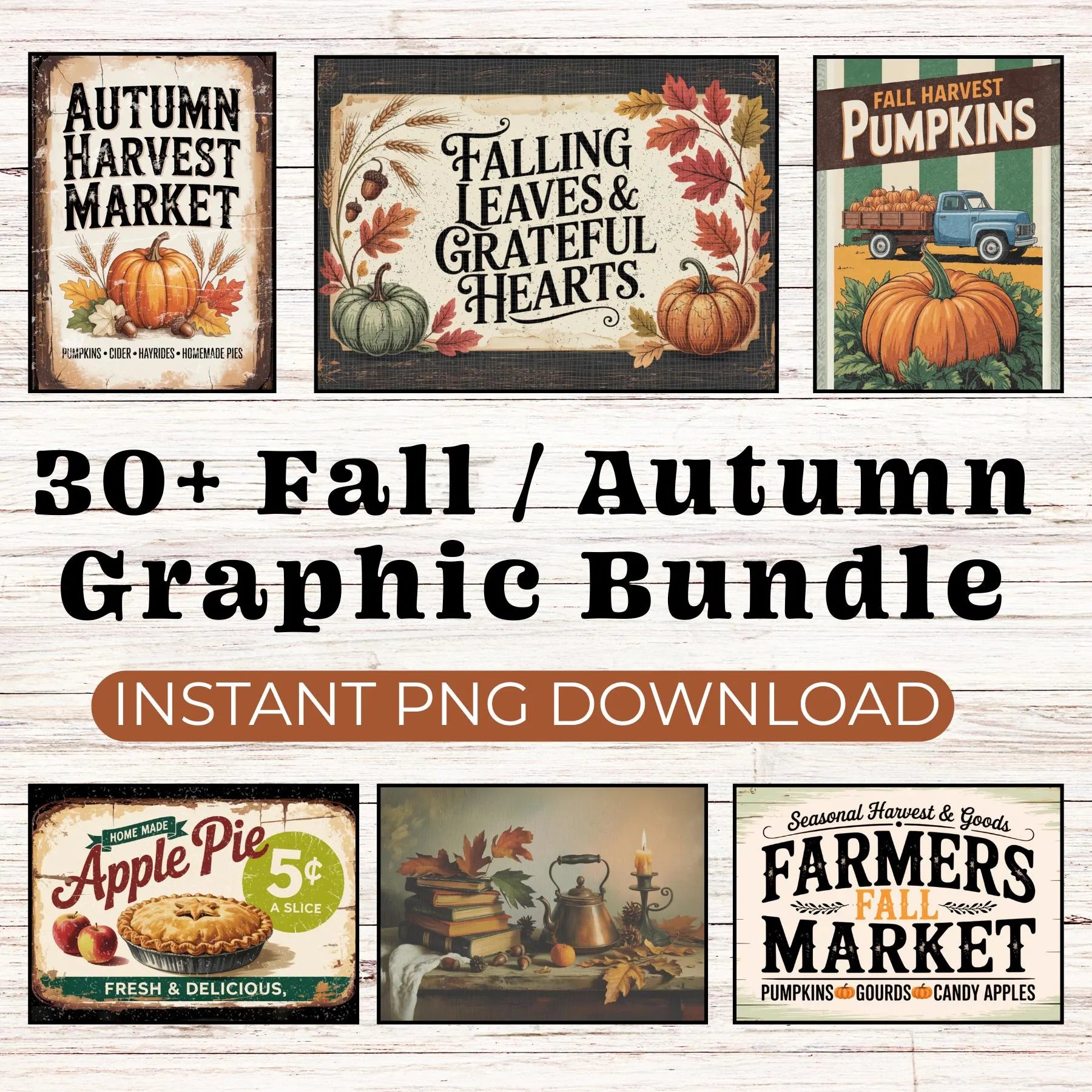 30+ Fall Autumn PNG Graphic Bundle | Vintage Farmhouse Harvest Signs ...